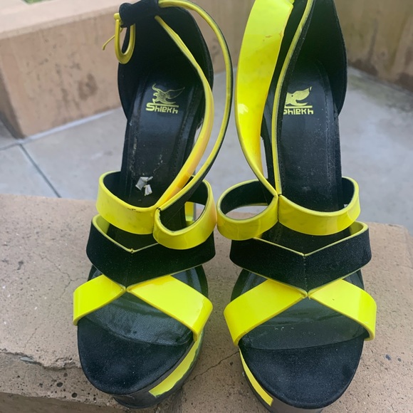 Shoes | Sheikh Platform Heels Bumble Bee Black And Yellow | Poshmark
